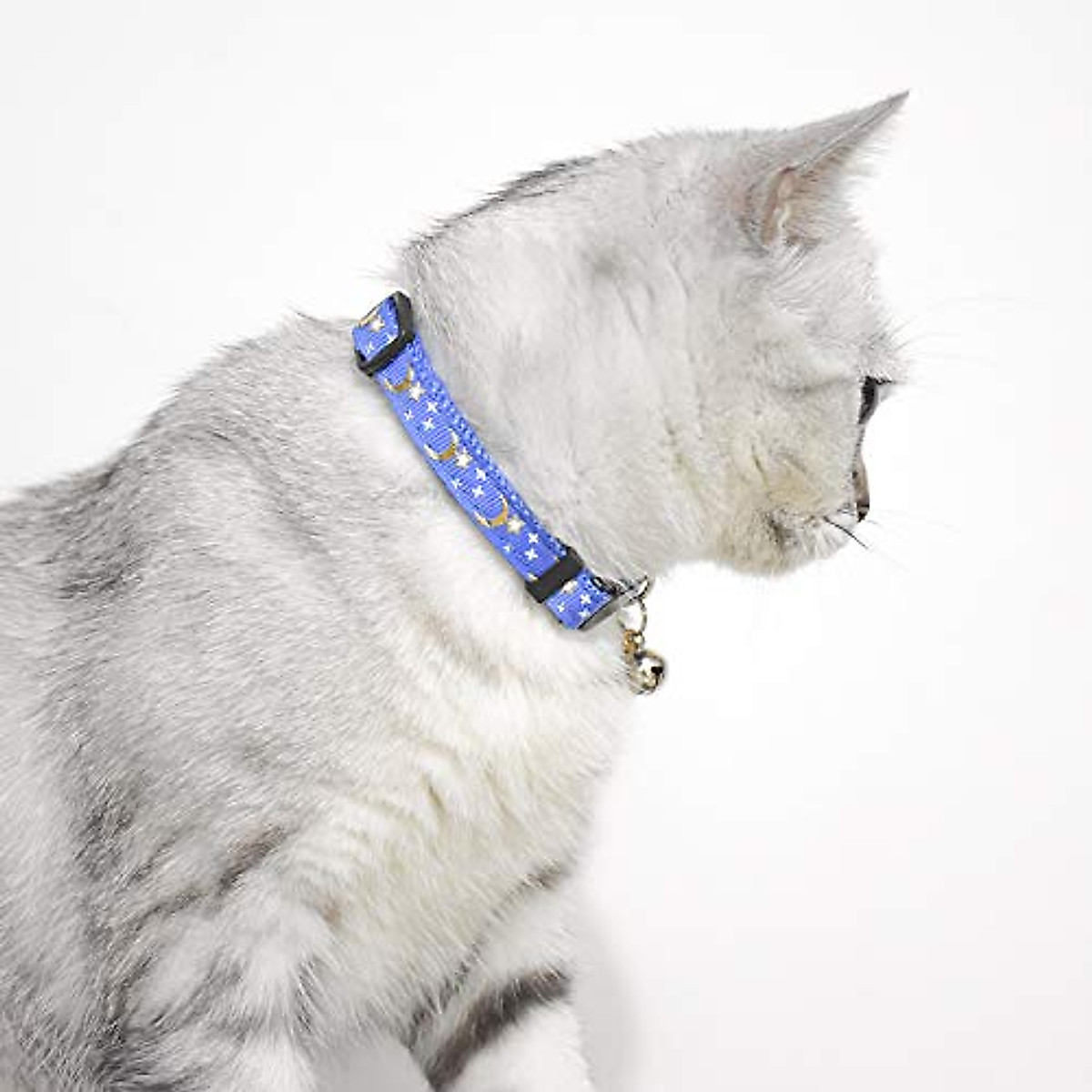 2 PCS Breakaway Cat Collar with Bell, Cute Adjustable Kitten Collars with Accessories (Blue Black)