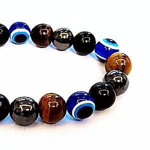 WEFRIN Evil Eye with Hematite Black Obsidian Tiger Eye Stone Triple Protection Bracelets for Men Women, Crystal Jewelry Stone Bracelets Bring Luck and Prosperity and Happiness 10mm Beads