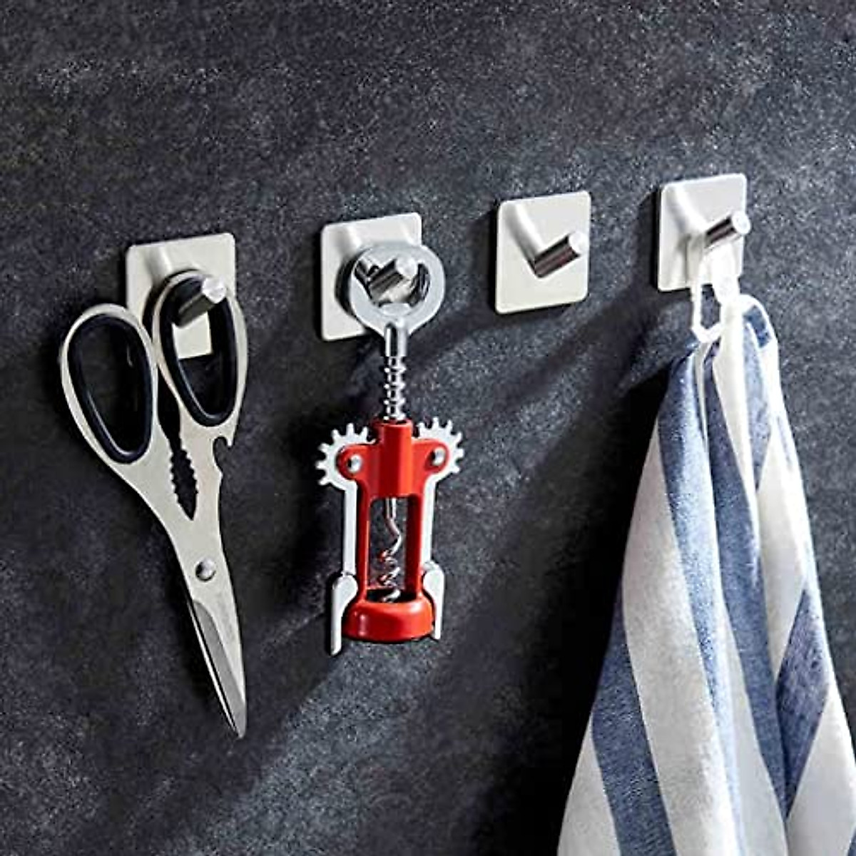 Adhesive Hooks - 5 Pack Heavy Duty Wall Hooks Waterproof Stainless Steel Hooks for Hat Towel Robe Hooks Rack Wall Mount-Bathroom Kitchen Home Hotel Office Cabinet and Bedroom CHROM02