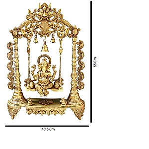 ROYALSTUFFS Brass Ganesha Idol Murti Sitting on Jhula for Worship Temple Home, 66 cm Height