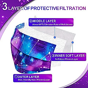 AHOTOP Disposable Face Masks for Women, Disposable Face Masks With Designs, Individually Wrapped Breathable Colorful Fashion Cute Mask with Nose Wire Elastic Ear Loop for Adults Teen Girls Working Out, 3 Ply 50PCS