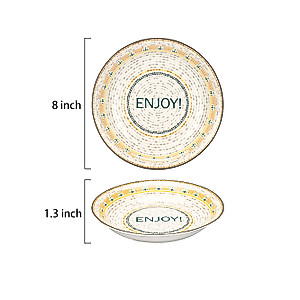 MDZF SWEET HOME 8-Inch Porcelain Bowls Set, Pasta Serving Dishes, Classical Style Tableware Deep Dessert Dishes - Set of 4