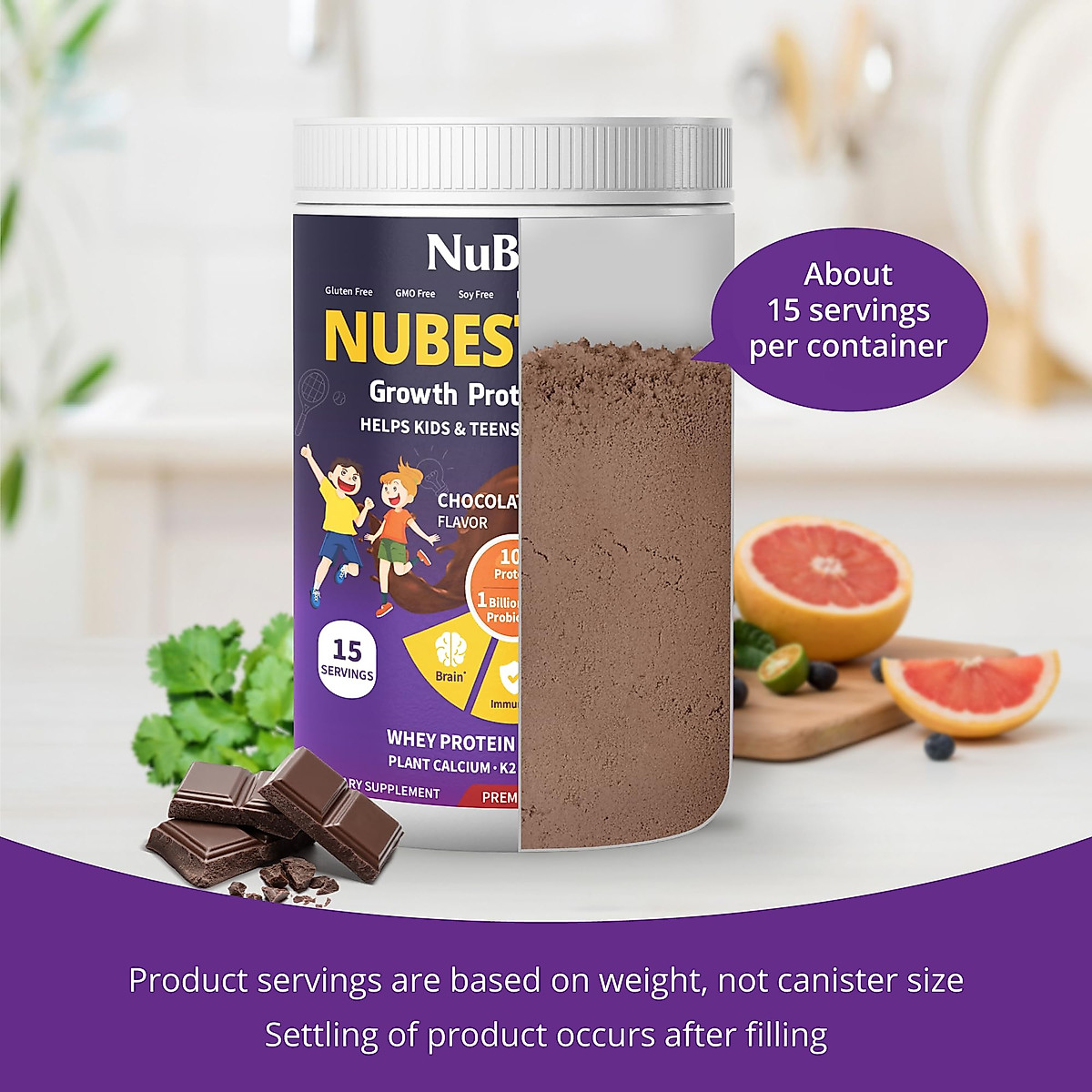 NuBest Tall Protein Powder for Kids & Teens - Whey Protein Powder - Chocolate Protein Powder Shake - Protein Drink with Probiotics, Omega 3-6-9, Vitamin D3 + K2, Calcium, Vitamin - 15 Servings