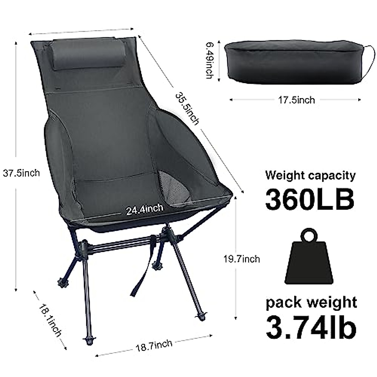 WTVIDAS Folding Camping Chair, High-Back Ultralight Aluminum Camp Chair with Removable Pillow,Oversize Backpacking Chair for Festivals Fishing Picnic and Hiking,Breathable Outdoor Camp Chair