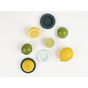 Food Huggers 2pc Reusable Silicone Citrus Savers | BPA Free & Dishwasher Safe | Fruit Produce Storage for Orange, Lemon, Lime, Banana, Cans & More | 2 Pack Round, Forest Mint