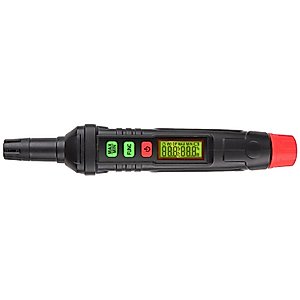 Portable Thermo-Hygrometer 4-in-1 Digital Psychrometer Mini Temperature Humidity Meter Pen Type Home Greenhouse Indoor Hygrometer with Dew Point & Wet Bulb Temperature, Max/Min, Backlight LCD Display