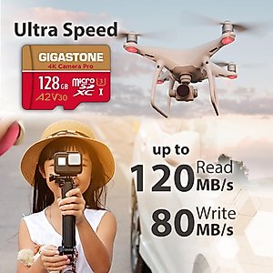 Gigastone [5-Yrs Free Data Recovery] 128GB Micro SD Card, 4K Camera Pro MAX, A2 V30 MicroSDXC Memory Card for Smartphone, Gopro, Action Cams, 4K UHD Video, Up to 120/80 MB/s, UHS-I U3 C10 with Adapter