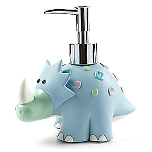 Ruoxian Cartoon Dinosaur Bath Accessory Set, Soap Dispenser Pump, Toothbrush Holder, Tumbler, Soap Dish (One Set)