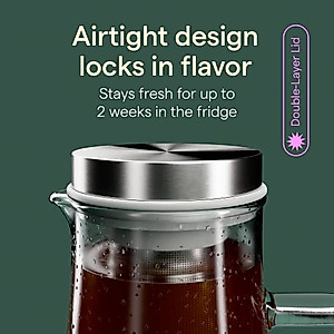 𝗪𝗜𝗡𝗡𝗘𝗥 𝟮𝟬𝟮𝟯* Cold Brew Coffee Maker - Iced Coffee Maker, Cold Brew Pitcher, Cold Brew Maker, Ice Coffee Maker w/ Coffee Scoop & Tea Filter, Thick Glass, Airtight, Leak Proof & BPA Free, 1.4L