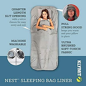 Klymit Nest Sleeping Bag Liner, 2-Person Sleeping Bag Insert, Gray, XL