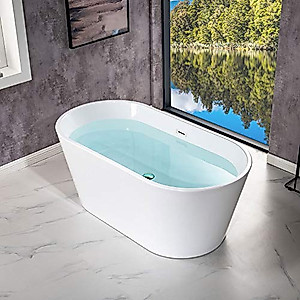 WOODBRIDGE 59" Acrylic Freestanding Bathtub Contemporary Soaking White Tub with Chrome Overflow and Drain，B0014-CH