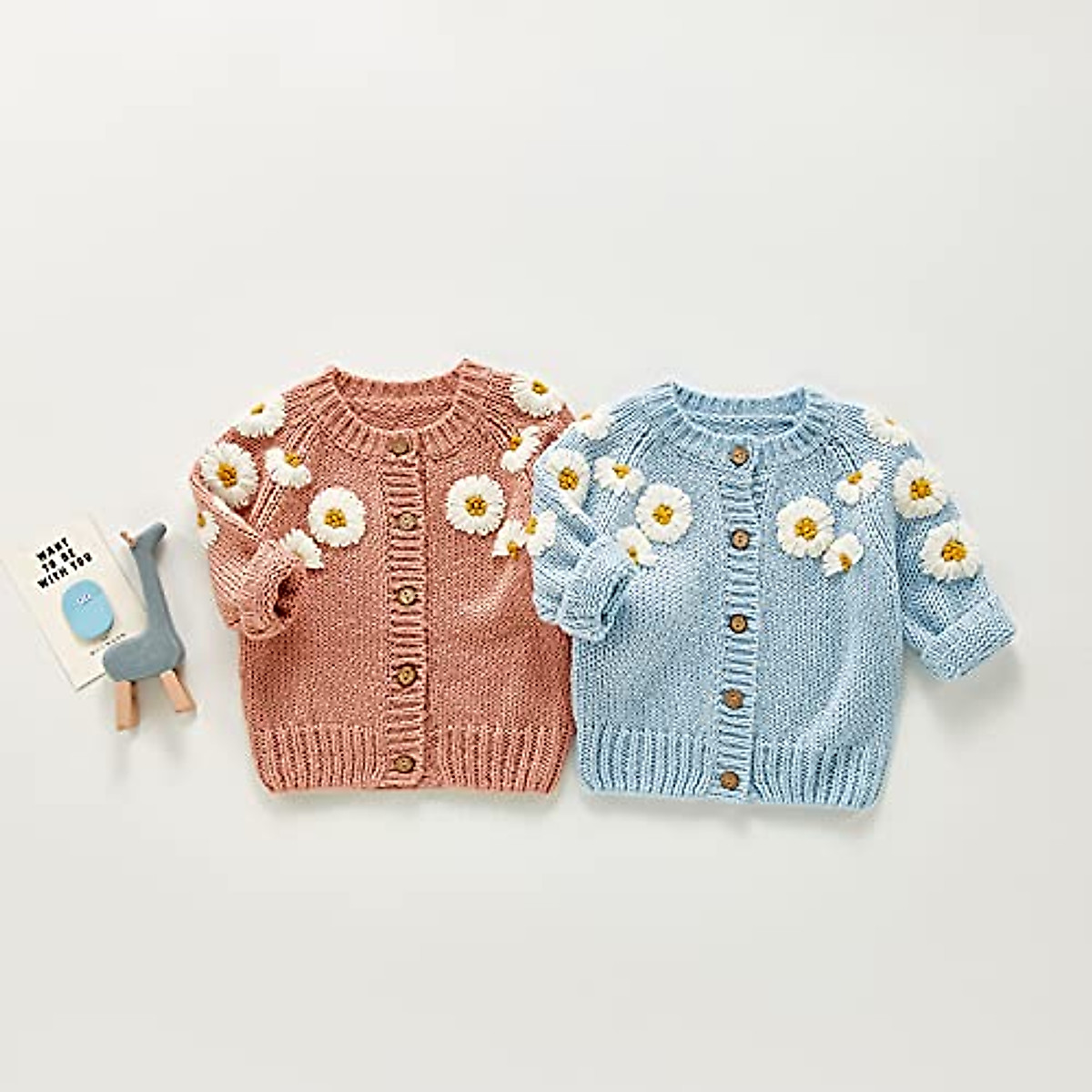 Infant Baby Girl Knitted Cardigan Embroidery Long Sleeve Button Sweaters Tops Casual Jacket Fall Winter Clothes Outfit (Embroidery Pink, 18-24 Months)