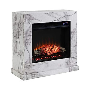 SEI Furniture Dendale Faux Marble Electric Fireplace, New White-Gray Veining