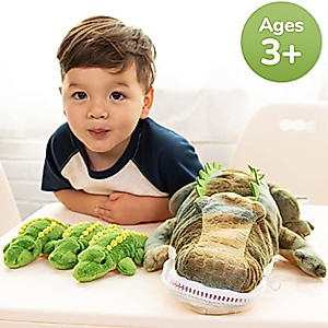 PREXTEX Plush Alligator Toys Stuffed Animal w/ 3 Alligator Baby Stuffed Animals - Big Alligator Zippers 3 Little Plush Baby Alligators - Alligator Plush Toys for Kids 3-5 - Gift for Alligator Lovers