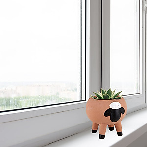 Small Ceramic Sheep Planter, Mini Planting Pots for Succulents, Cacti, and Indoor House Plants, 2.55 Inches