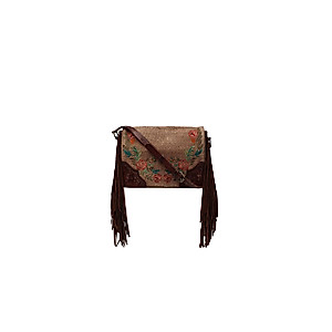 ARIAT Women's Audrey Collection Canvas Flower Fringe Crossbody Bag Handbag, Brown, One Size