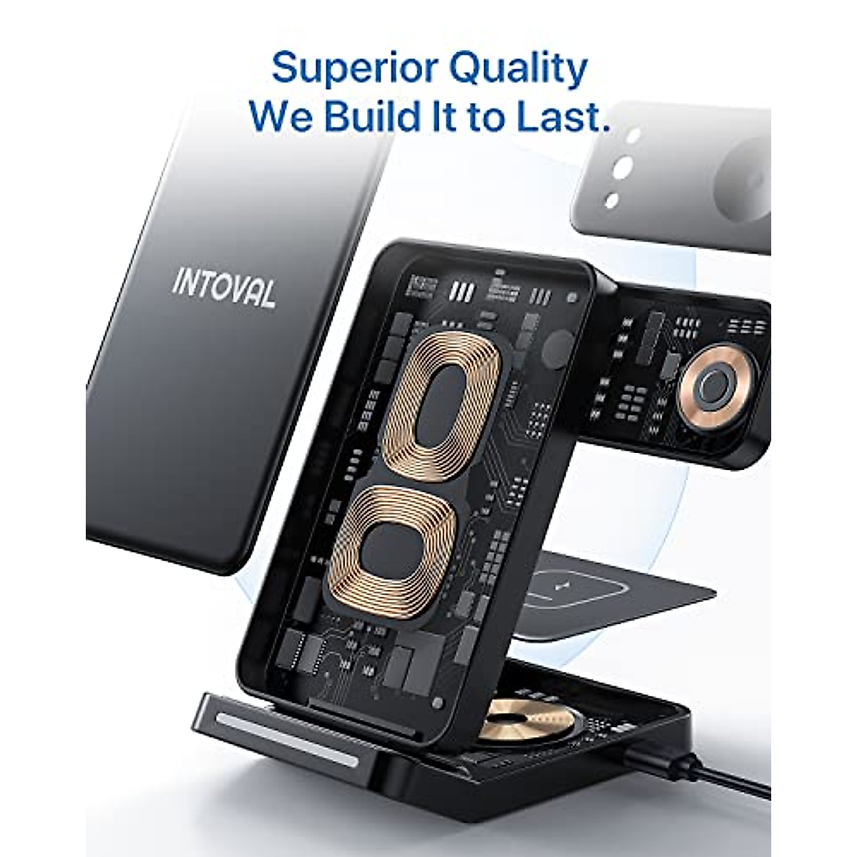 Intoval Charging Station for Apple iPhone/Watch/Airpods, 3 in 1 Foldable Wireless Charger for iPhone 14/13/12/11/XS/XR/XS/X/8, iWatch 8/Ultra/7/6/SE/5/4/3/2, Airpods Pro2/Pro1/3/2/1 (F3,Black)