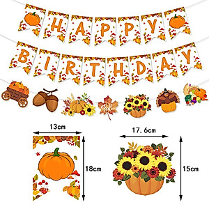 Autumn Birthday Party Decorations,Pumpkin Maple Sunflower Turkey Harvest Farm party supplies Favors,Fall Happy Birthday Banner,Thanksgiving Party Banner,Autumn Birthday Party Cake Topper
