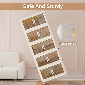 SHELLAJUN Storage Bins with Lid, 180QT Plastic Storage Bin, Collapsible Storage Bins with Wheels, Storage Bins for Home Office, Storage Cabinet, Stackable Storage Organizer, 5-Tier