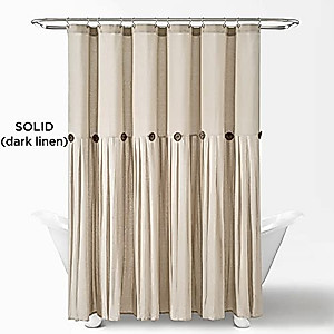 Lush Decor Linen Button Farmhouse Shower Curtain Pleated Two Tone Design for Bathroom, 72" x 72", Dark Linen