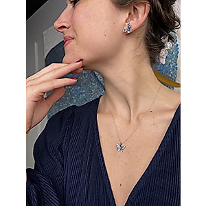 LE VIAN 1 2/5 Carat White and Blue Sapphire Butterfly Stud Earrings for Women in 14k White Gold Studs with Push Back