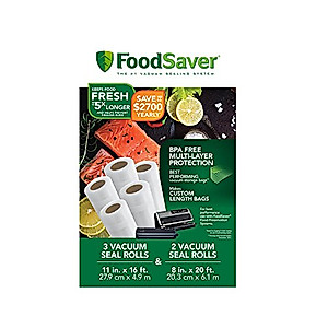 FoodSaver FM5860 Vacuum Sealer Machine with Express Bag Maker & Auto Bag Dispense and Rewind, Silver & 8" and 11" Vacuum Seal Rolls Multipack | Make Custom-Sized BPA-Free Vacuum Sealer Bags