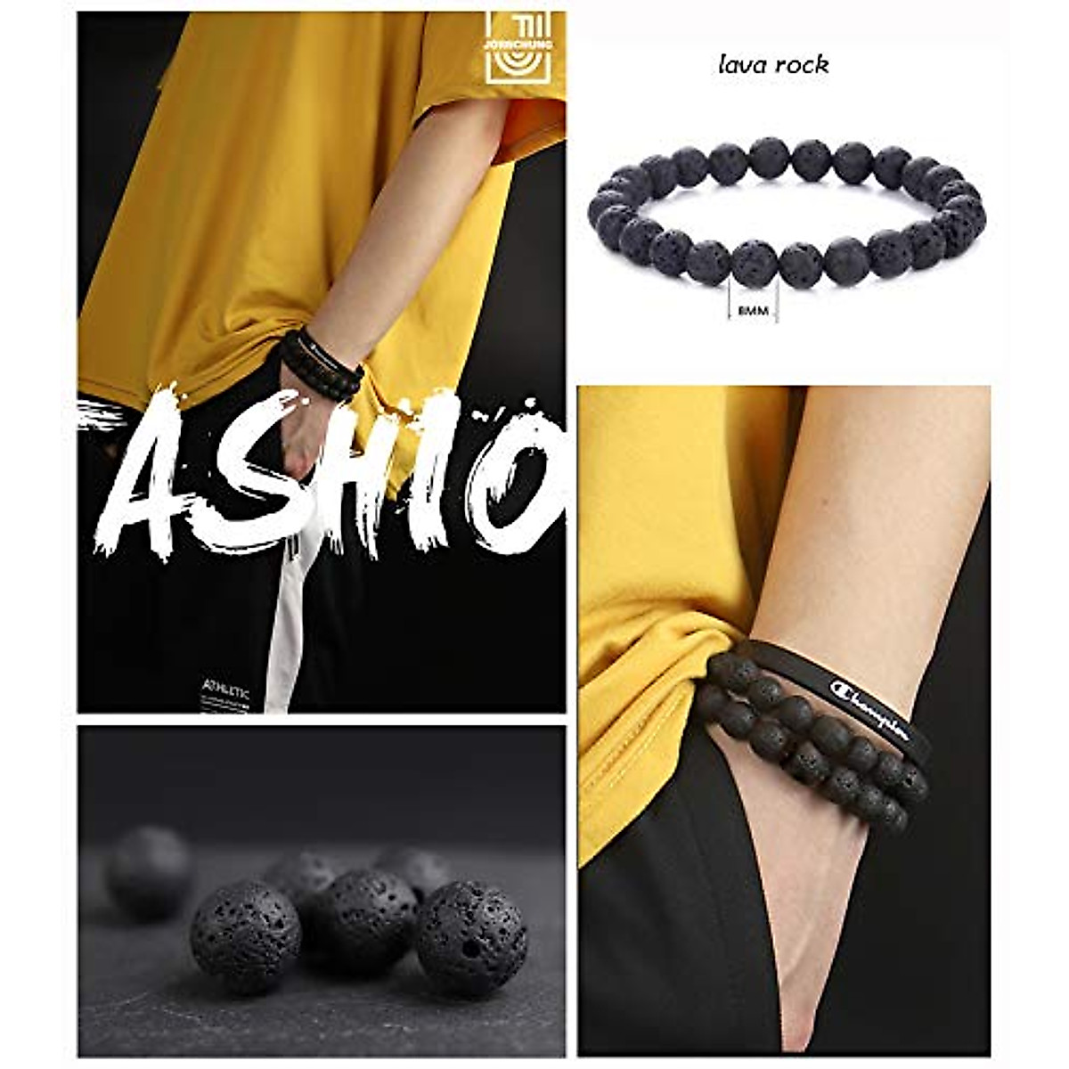 JEWPARK 10PCS 8mm Semi-Precious Gemstone Bracelet Set Healing Crystal Stone Stretch Bracelets for Men Women Round Beaded Elastic Bracelets