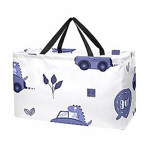 Dinosaur Full Print Large Capacity Laundry Organizer Tote Bag - Reusable and Foldable Oxford Cloth Shopping Bags