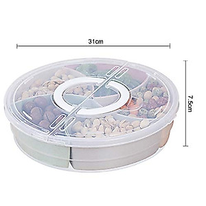 Divided Serving Tray Platter with Lid & Handle Storage Container - 5 Plastic Compartment Box Clear Organizer - for Candy, Fruits, Nuts, Snacks Parties Entertaining