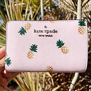 Kate Spade Staci Pineapple Medium Top Zip Satchel Pink Multi Bundled with Kate Spade Colada Medium Compact Bifold Wallet Pineapple Pink Multi K7218