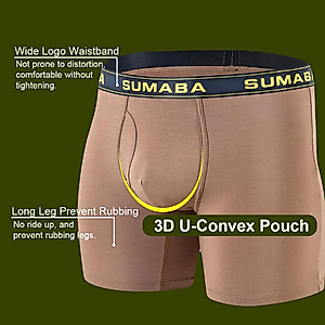 SUMABA Mens Bamboo Viscose Anti Chafing Spandex Boxer Briefs Underwear (7403Dark Blue/Brown, xl)