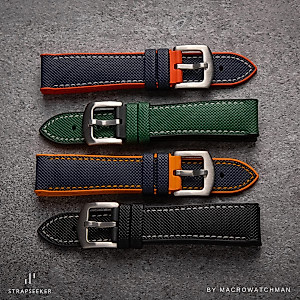 Strapseeker Theo Hybrid Nylon & FKM Rubber Performance Watch Band Replacement Watch Bands Quality Waterproof Watch Straps for Men & Women Deployment Clasp Pin Buckle Compatible with Most Watches