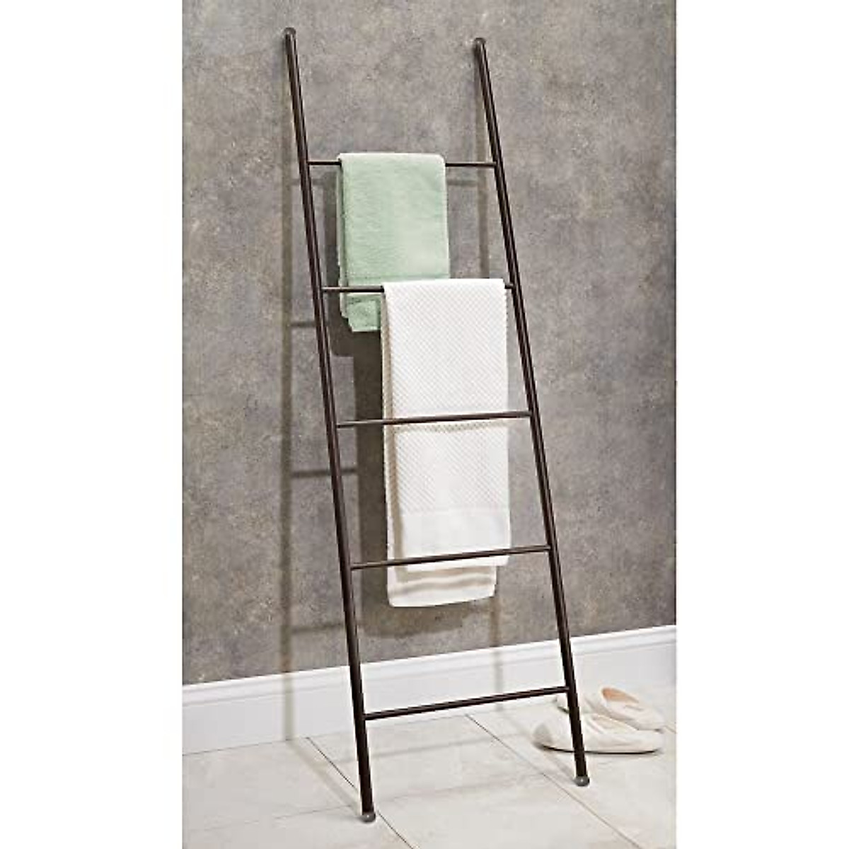 mDesign Metal Leaning Towel Ladder for Bathroom - Decorative, Modern Bath Towel Ladder Rack - Standing Display Holder for Bathroom Towels - Bathroom Wall Ladder Rack - Omni Collection - Bronze