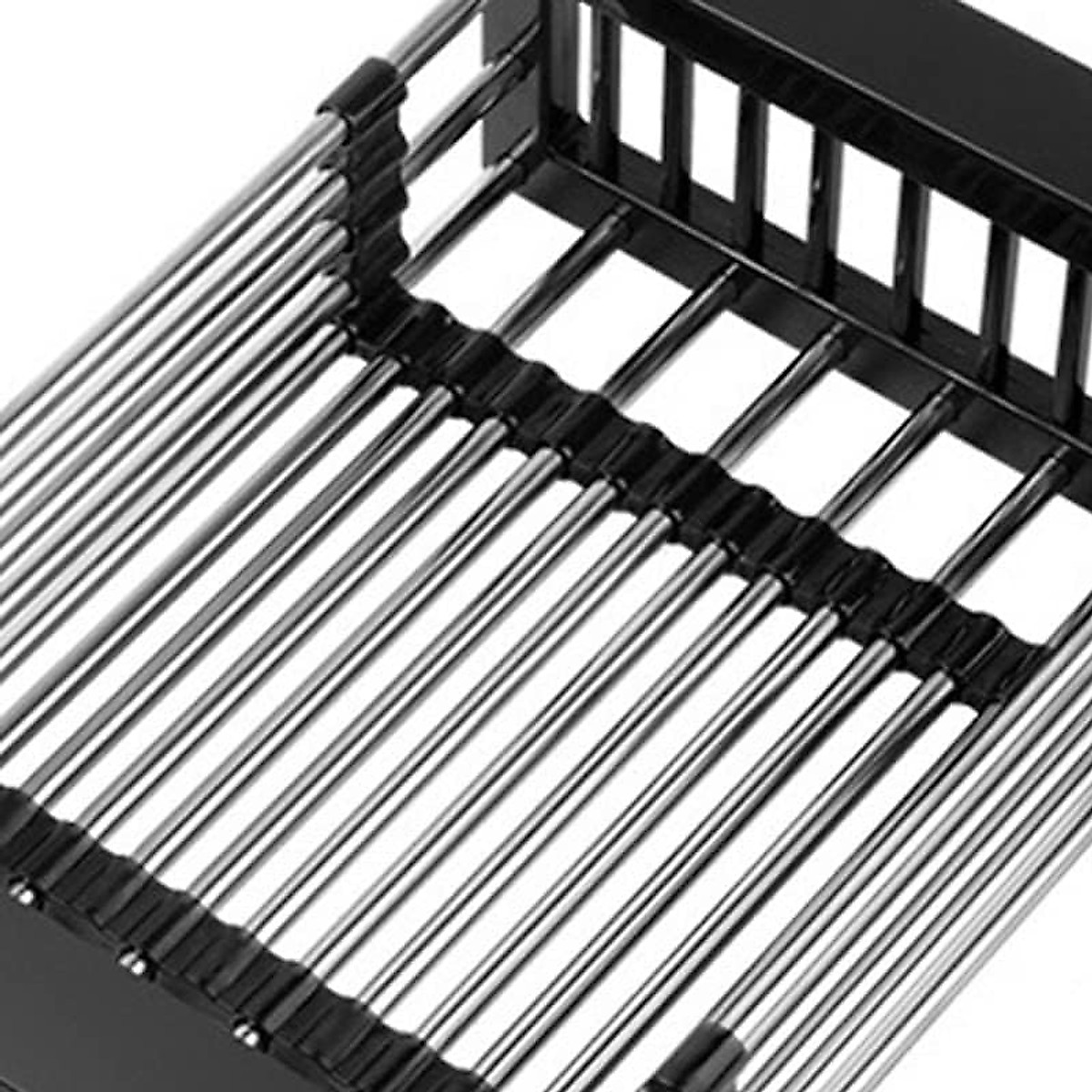 Over The Sink Dish Drying Rack, Retractable Stainless Steel Sink Strainer Telescopic Drain Basket Kitchen Rack Drain Basket Sink Organizer for Vegetable and Fruit(L-Black)