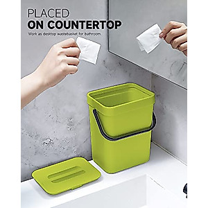 Compost Bin for Kitchen Countertop - MONGTINGLU 5L/1.3 Gal Hanging Small Trash Can with Lid, Kichen Under Sink Trash Can, Wall Mount Indoor Compost Bucket with Lid(Lime Green)