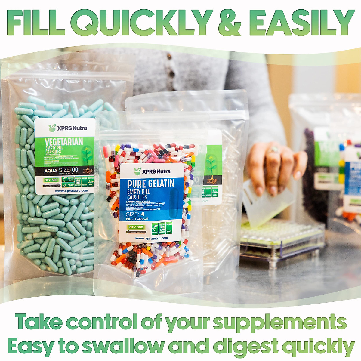 XPRS Nutra Size 1 Empty Capsules - 100 Count White Enteric Coated Empty Gelatin Capsules - Delayed Release Pill Capsules - DIY Capsule Filling - Pure Bovine Empty Enteric Capsules Gel Caps