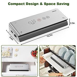 Gasbye 2-Pump Vacuum Sealer, [Takes ALL the Air Out] for Dry & Wet Food Saver, Sous Vide, 44Pcs Precut Bags Included, Easy-to-Clean Removable Drip Tray, Durable Silicone Gaskets, Silver