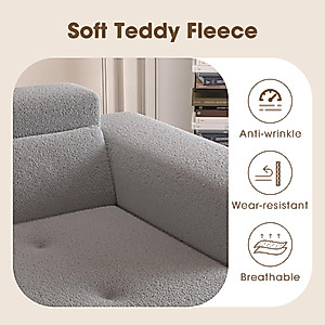 Kvutx 109 inches Modern Modular Sectional Sofa, Teddy Fabric L Shaped Couch, 3 Seater Couch, Modern Upholstered Couch with Chaise & Pillows for Living Room Apartment Grey