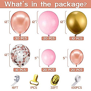 130pcs Rose Gold Balloons with Paper Tassel, Rose Gold Ballon Garland Balloons Kit, Baby Shower Birthday Graduation Anniversary Engagement Bachelorette Balloons Party Decorations for Women Girls