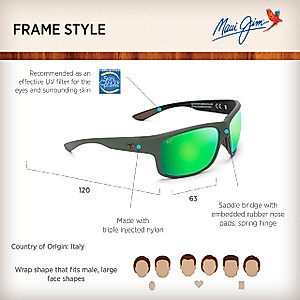 Maui Jim Men's Southern Cross Polarized Wrap Sunglasses, Soft Matte Khaki/Brown/Black/MAUIGreen®, Large