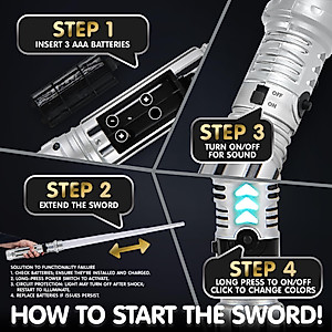 JOYIN Extendable 2-in-1 Light Up Sword for Kids, Dual LED Swords Set with FX Sound (Motion Sensitive) and Realistic Sliver Handle for Fighters and Warriors, New Years Eve Party Supplies Boys Stuff