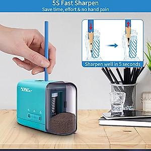 AFMAT Electric Pencil Sharpener - Portble Fast Pencil Sharpener for Kids - Dual Power Colored Pencil Sharpener (Plug in or Battery Operated), Ideal for #2 Pencils Colored Pencils, Gift