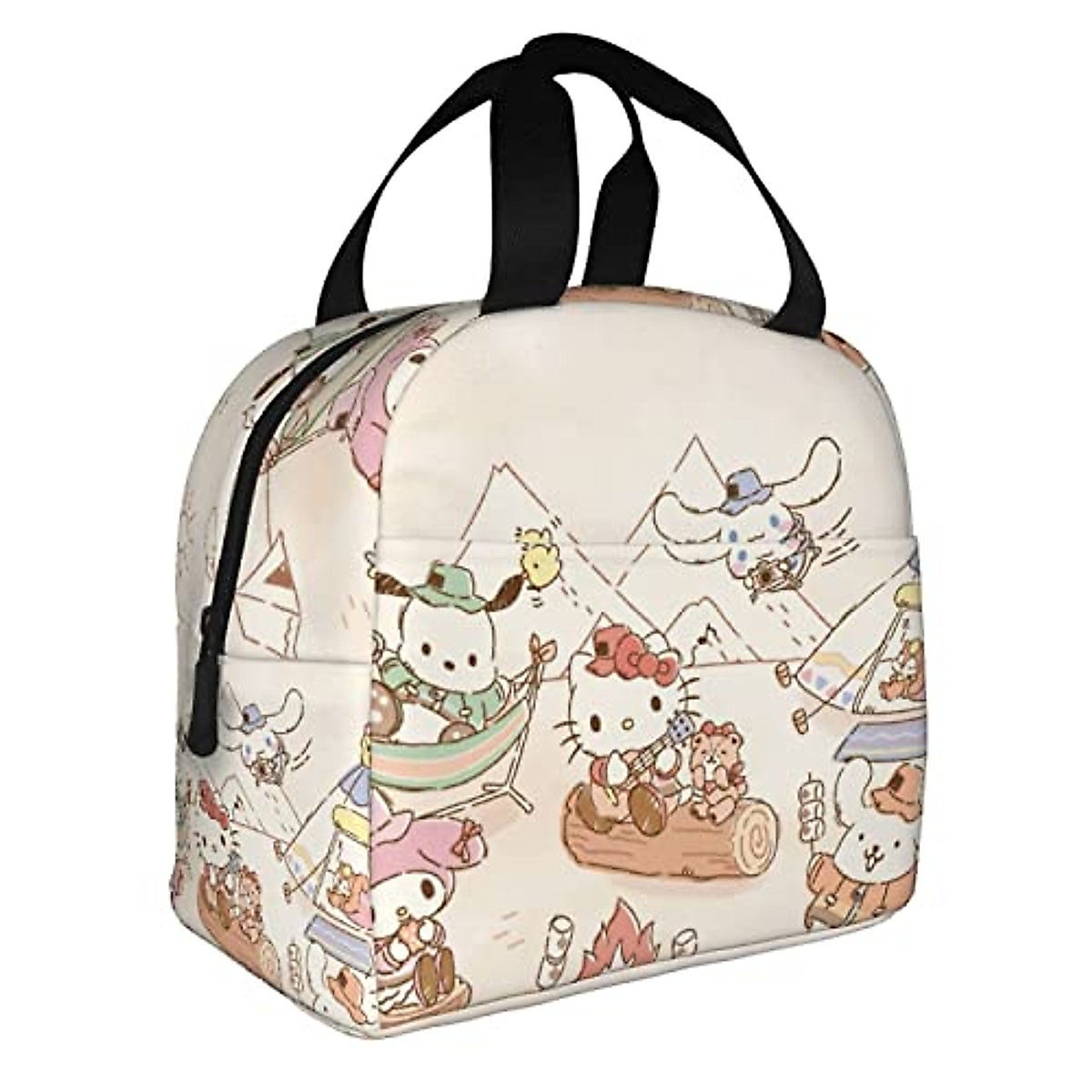 xyndbik Anime Cute Lunch Bag for Women and Girls Kawaii Insulated Lunch Box Reusable Tote Bag with Pocket for Work Office Picnic