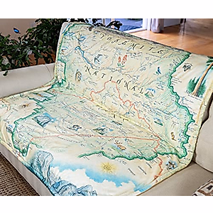 Yosemite National Park Map Fleece Blanket - Hand-Drawn Original Art - Soft, Cozy, and Warm Throw Blanket for Couch - Unique Gift - 58"x 50"