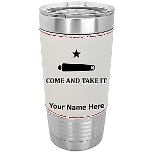 LaserGram 20oz Vacuum Insulated Tumbler Mug, Texas Come and Take It Flag, Personalized Engraving Included (Faux Leather, Baseball Style)