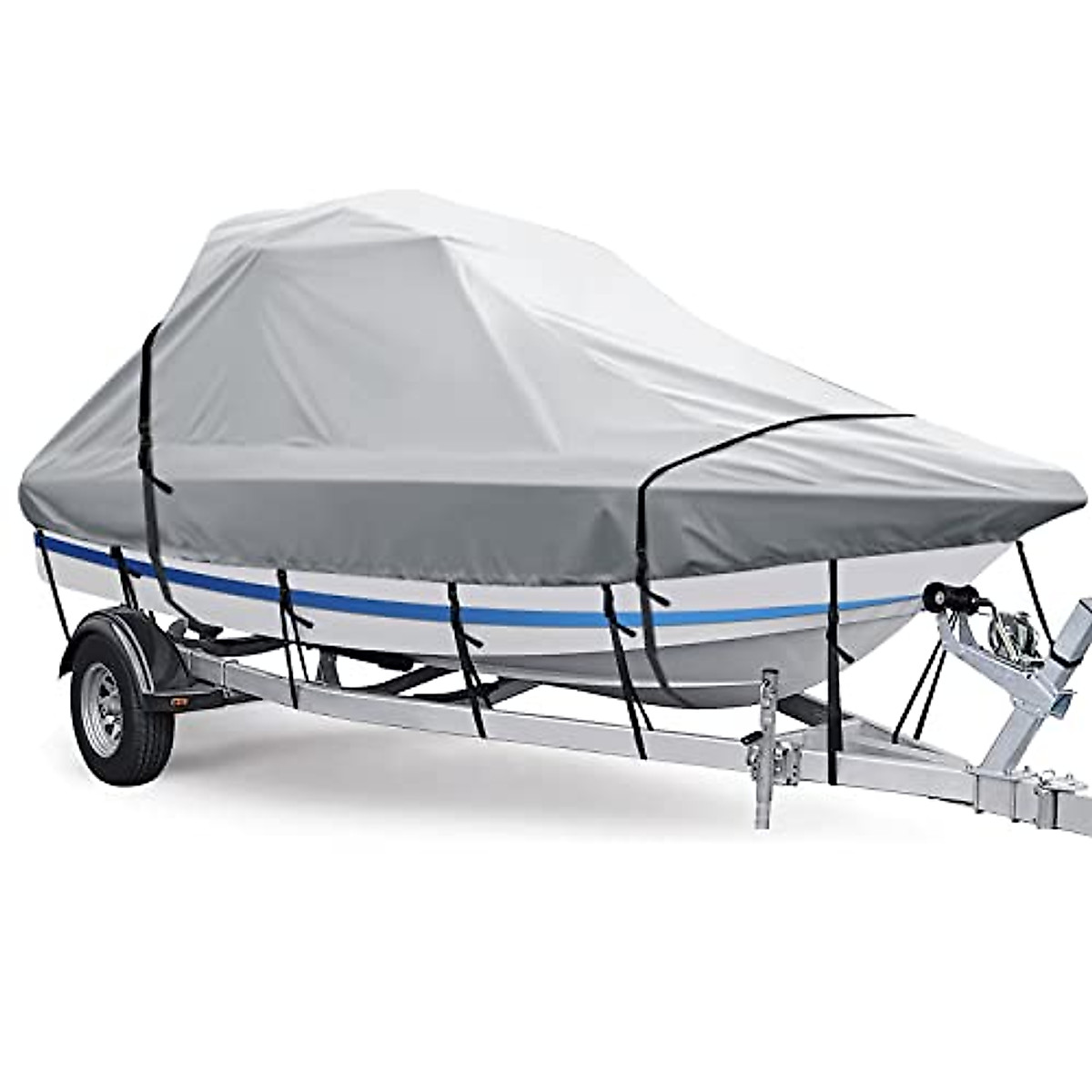 Wakeboard Tower Boat Cover, Heavy Duty 100% Waterproof Over The Tower Cover for V-Hull Fishing Tournament Boat w/Ski Wakeboard Tower Boat Cover (25′-27′L,Up to 116″W, Grey)