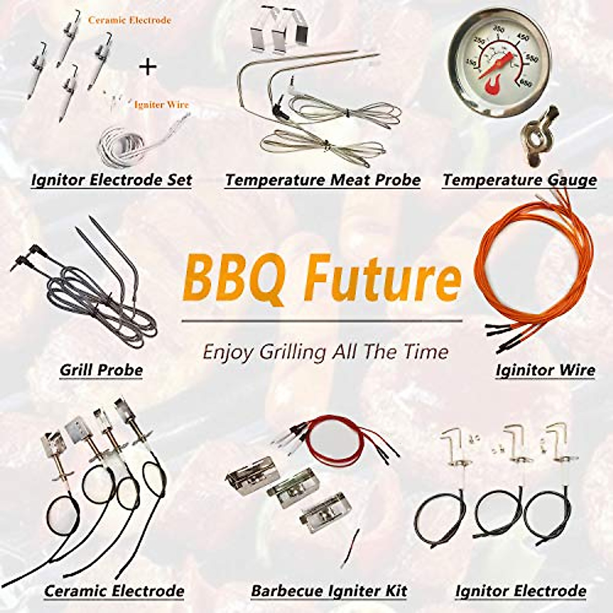 BBQ Future 5 Pack Grill Ignitor Electrode Replacement kit with Wire for Home Depot Nexgril 720-0830H, 720-0830D, 720-0888, 720-0888N and Most Nexgrill Grill Models