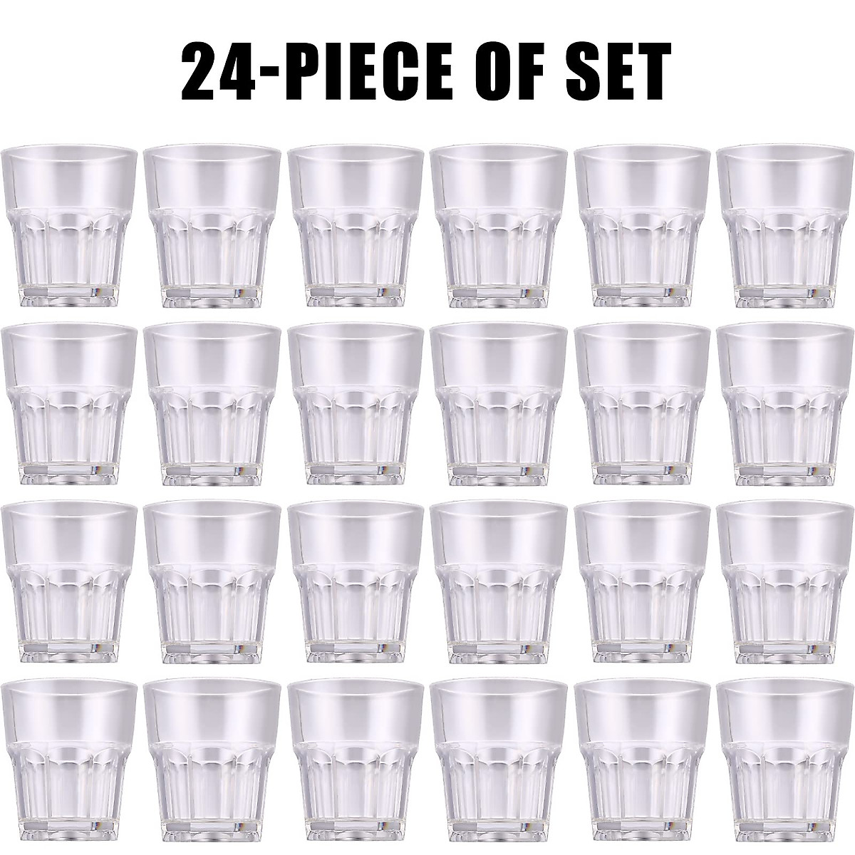 Set of 24 Acrylic Drinking Glasses 8 oz Clear Reusable Water Drinking Cups Stackable Shatterproof Unbreakable Drinking Tumblers Water Glasses for Juice Beverages Drinks Coffee Wine Applications