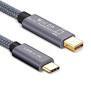 QCEs Unidirectional USB C to Mini DisplayPort Cable 6.6Ft, Support Only 4K Video Output(Type C) to Monitor(Only for Mini DP), Not for Any Thunderbolt 1/2 Port Monitor/Display