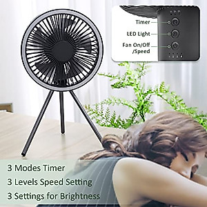Depulat Battery Operated Fan, 10000mAH Rechargeable Portable Fan, Built-in Hanging Ring, Tripod, Camping Fans For Tents，Suitable For Home, Office, Emergency Power Outage, Shelter.